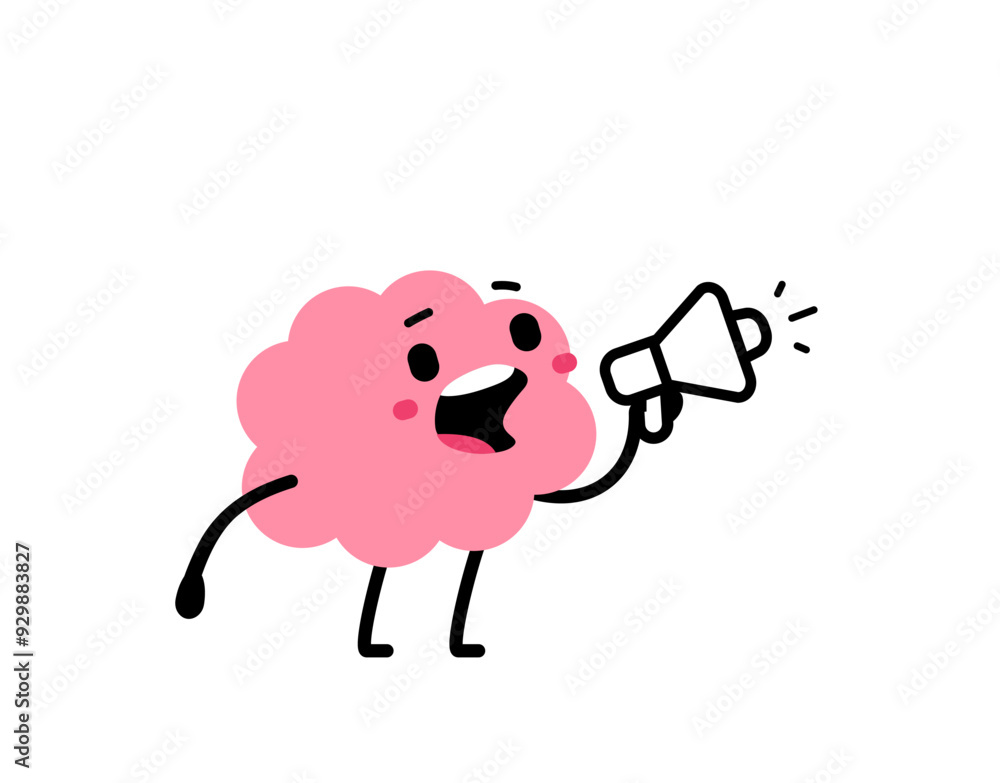 Vector cartoon illustration of cute happy brain communication with ...