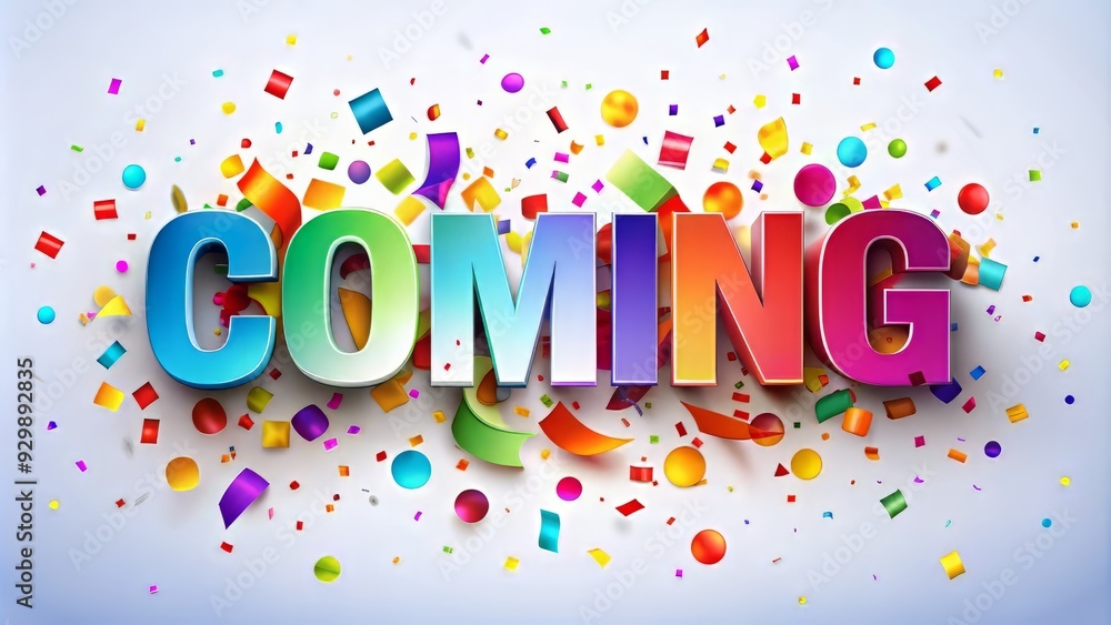 Vibrant transparent "coming soon" banner with bold font and colorful ...