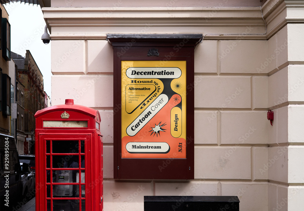 Mockup Of Vertical Customizable Sign By Red Telephone Box Stock ...