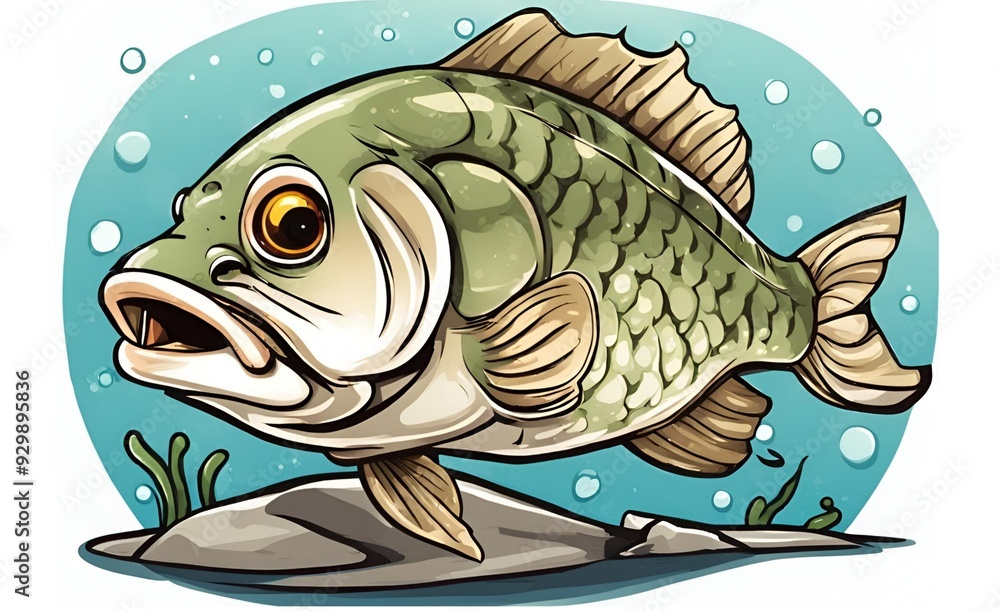 Illustration cartoon of a cod fish swimming in the sea, a cod ...
