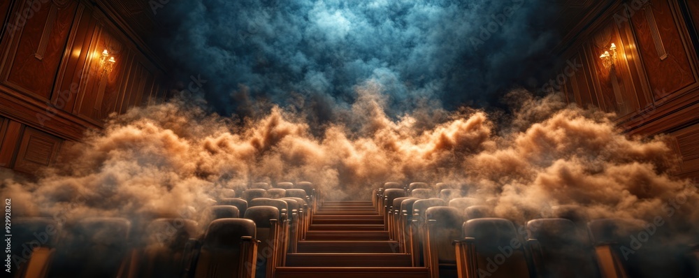 Dramatic Smoke Effect in Classic Auditorium, Stage Set for Presentation ...