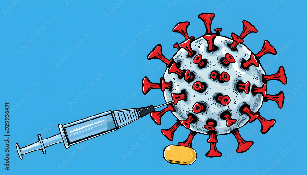 corona virus vaccine syringe and drug with graph of stock market in ...