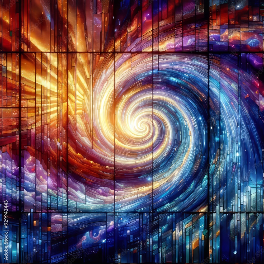 Matrix Code Vibrant Glass A stained glass window depicts a swirl Stock ...