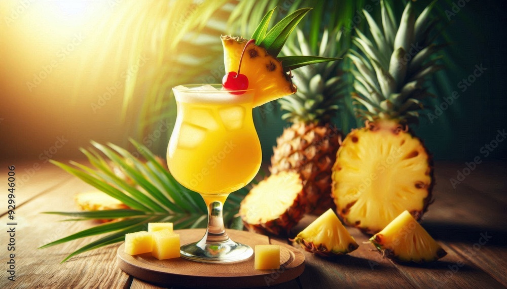 A beautifully crafted pineapple mocktail served in a tall glass ...