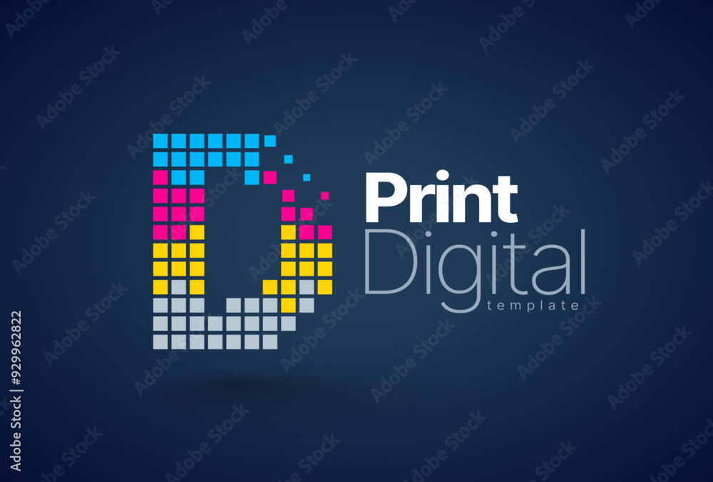 Logo Digital Print. Letter D it consists of colored squares. CMYK ...