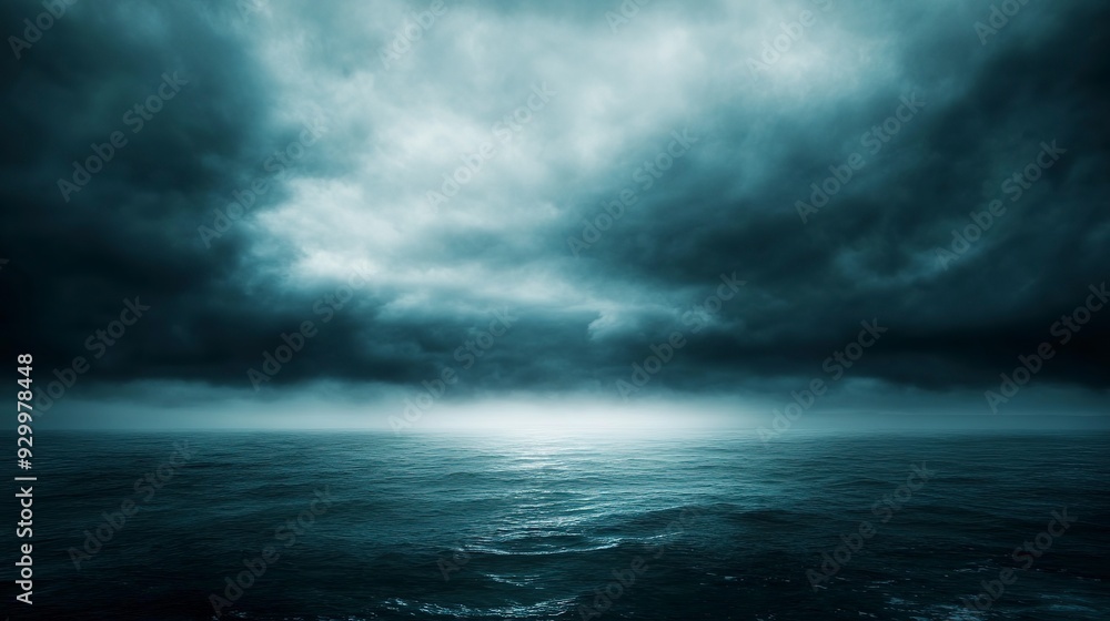 horror black blue sky, sea haunted cloud, scary ocean, depression ...