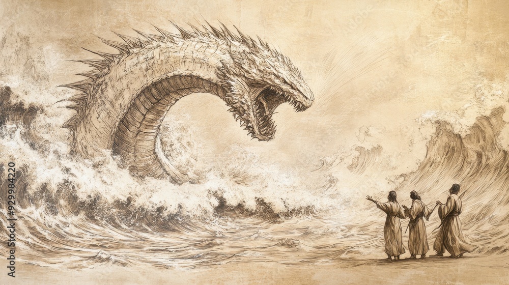Biblical Illustration of The Lord Speaking of Leviathan - God Describing the Mighty Sea Creature ...