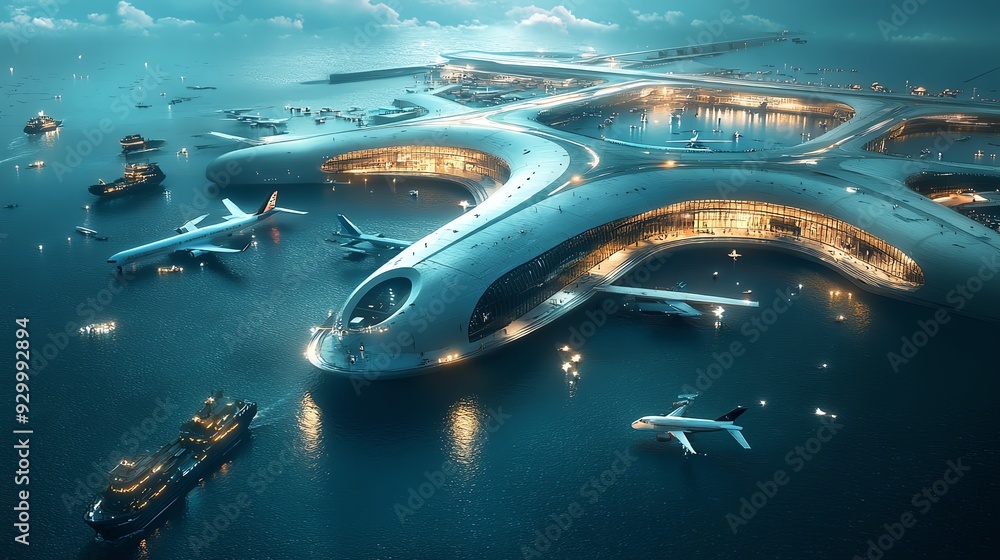 Conceptual blueprint of a multimodal transportation hub, where haulage ...