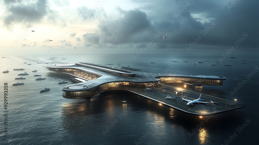 Conceptual blueprint of an oceanbased airport with flexible runway ...