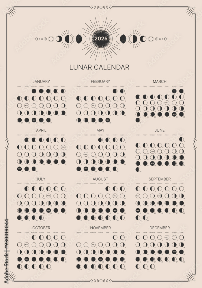 Poster Monthly Moon Diary for the year 2025, template – Wall Art ...