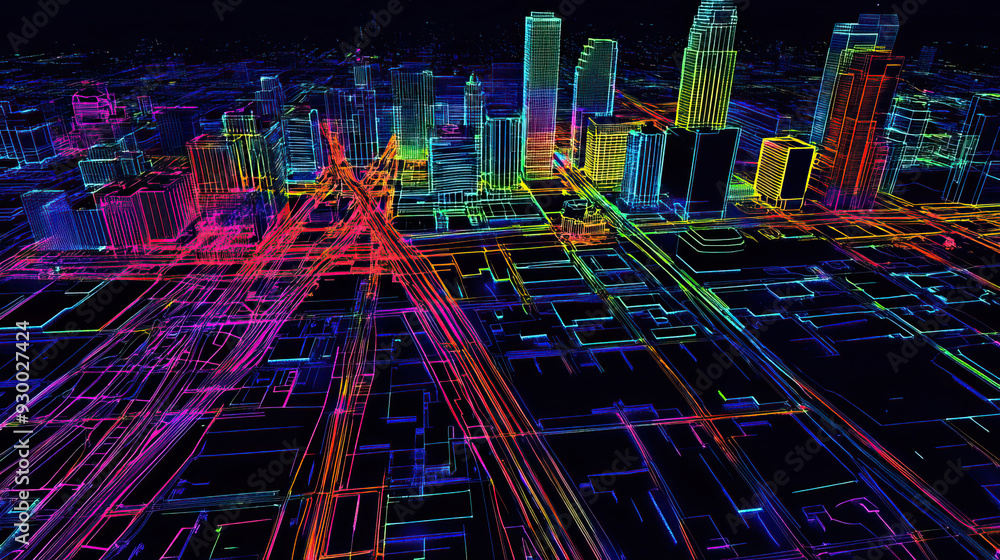 Technical aerial visual, 3D LiDAR GIS aerial map satellite scan model ...