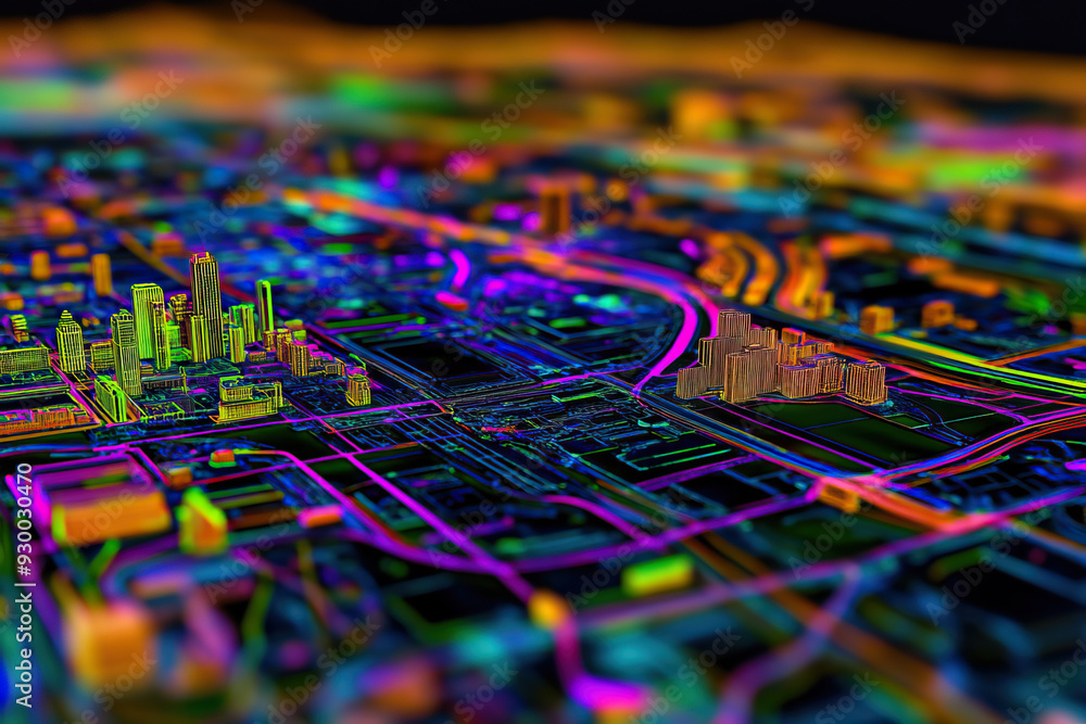 Technical aerial visual, 3D LiDAR GIS aerial map satellite scan model ...