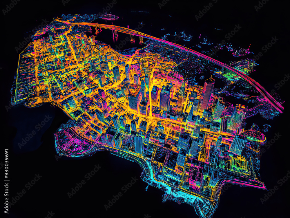 Technical aerial visual, 3D LiDAR GIS aerial map satellite scan model ...