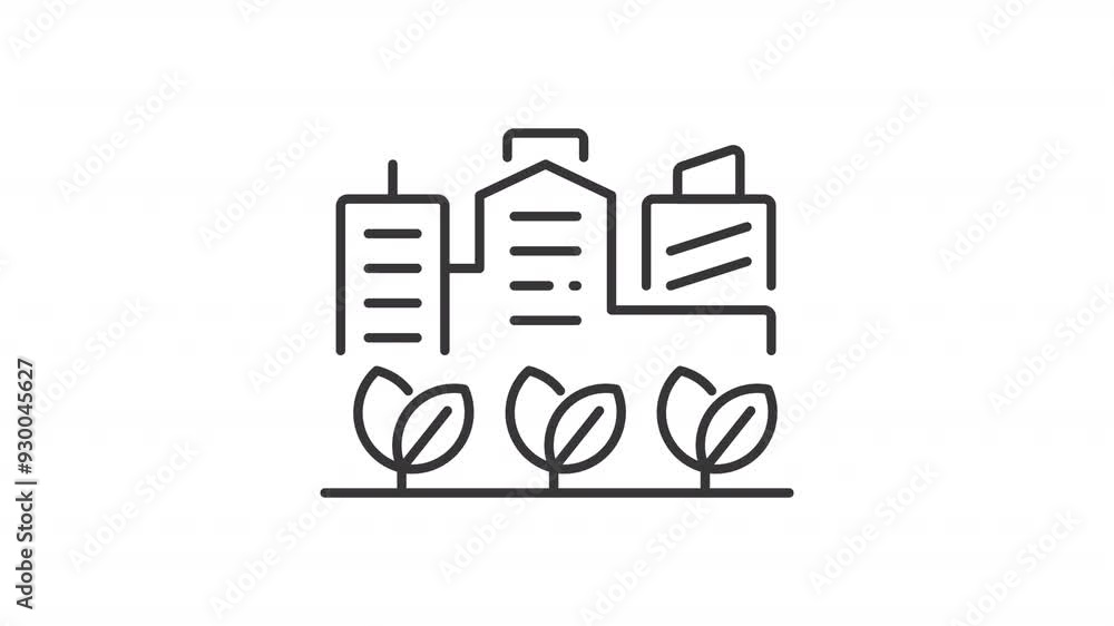 Urban farming line animation. Animated cityscape and plants icon. City ...