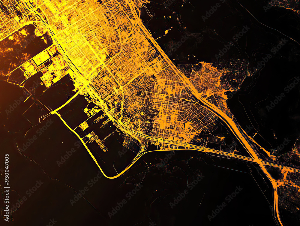 Technical aerial visual, 3D LiDAR GIS aerial map satellite scan model ...