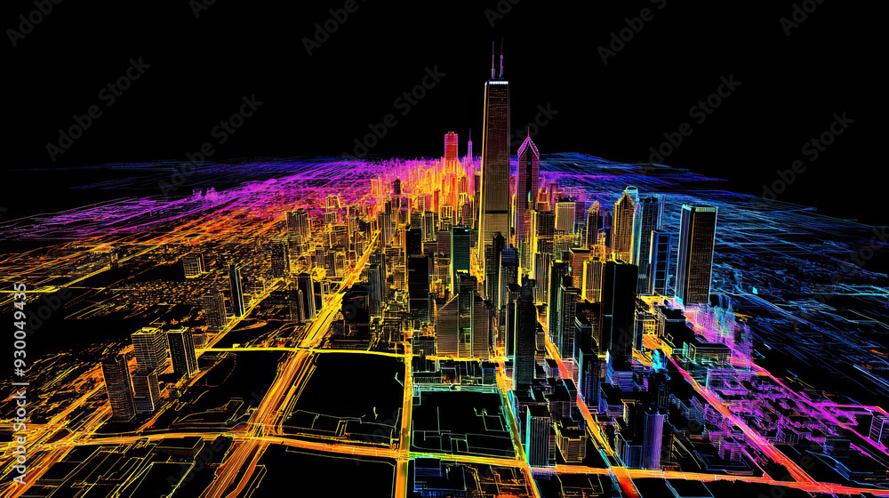 Technical aerial visual, 3D LiDAR GIS aerial map satellite scan model ...