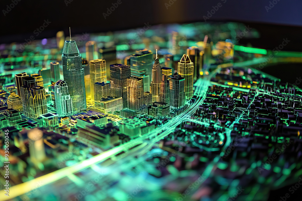 Technical aerial visual, 3D LiDAR GIS aerial map satellite scan model ...