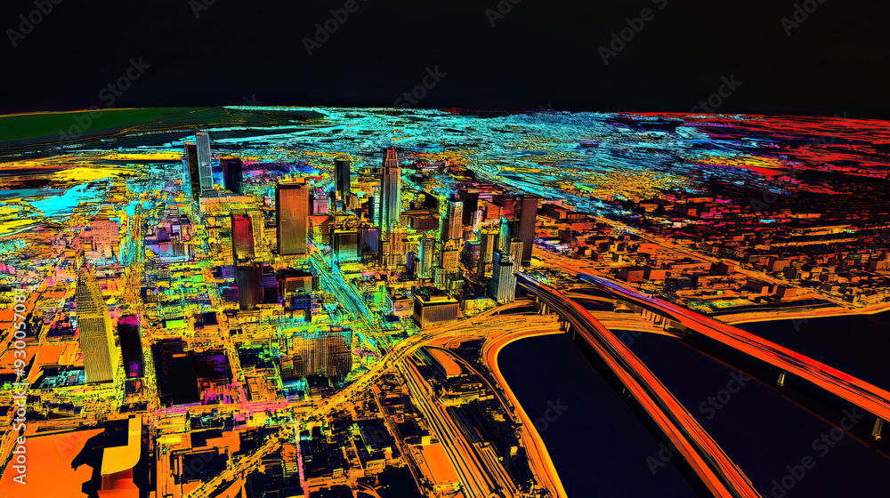 Technical aerial visual, 3D LiDAR GIS aerial map satellite scan model ...