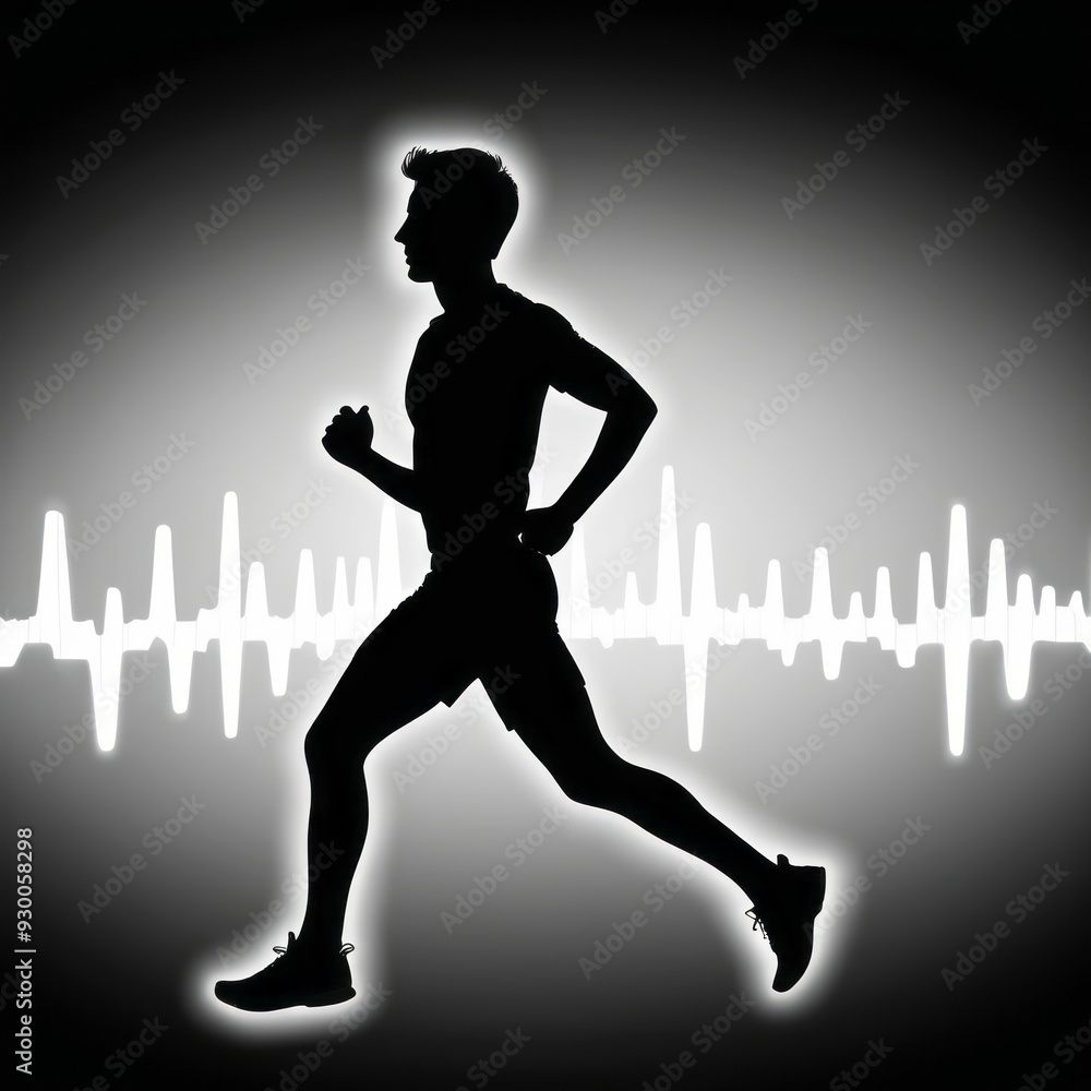 A striking black and white silhouette of a runner mid-stride against an ...