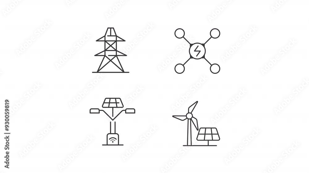 Energy system line animation library. Animated icons related to ...