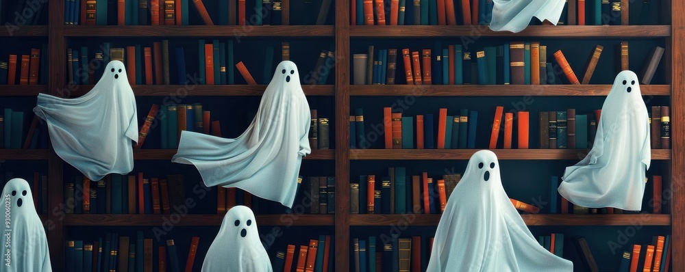 Enchanted library with books flying off shelves and ghostly scholars ...