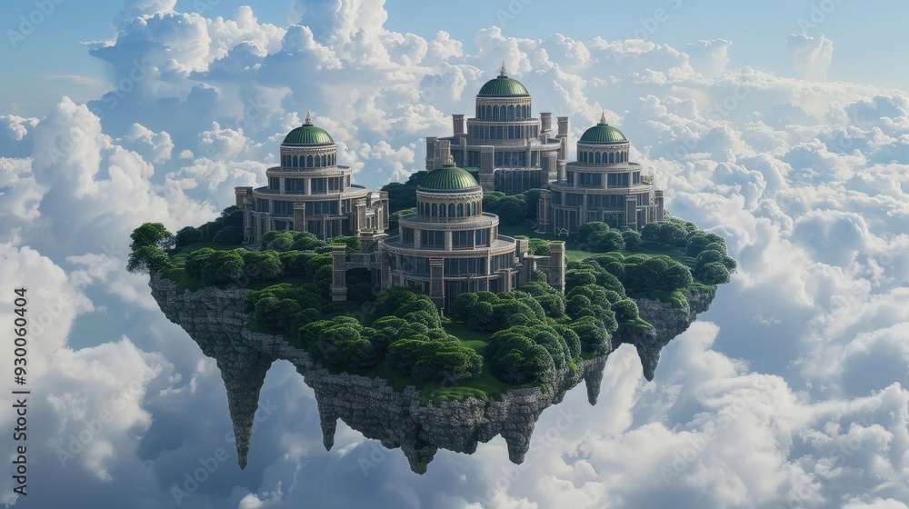 Fantasy city built on floating islands in the sky, floating city ...