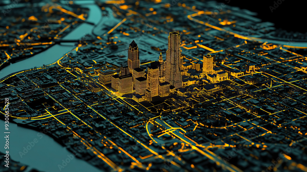 Technical aerial visual, 3D LiDAR GIS aerial map satellite scan model ...