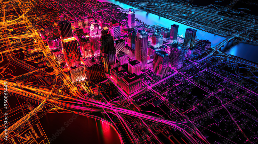Technical aerial visual, 3D LiDAR GIS aerial map satellite scan model ...
