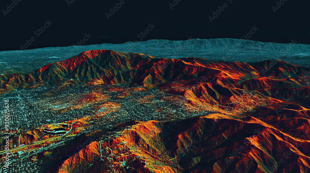 Technical aerial visual, 3D LiDAR GIS aerial map satellite scan model ...