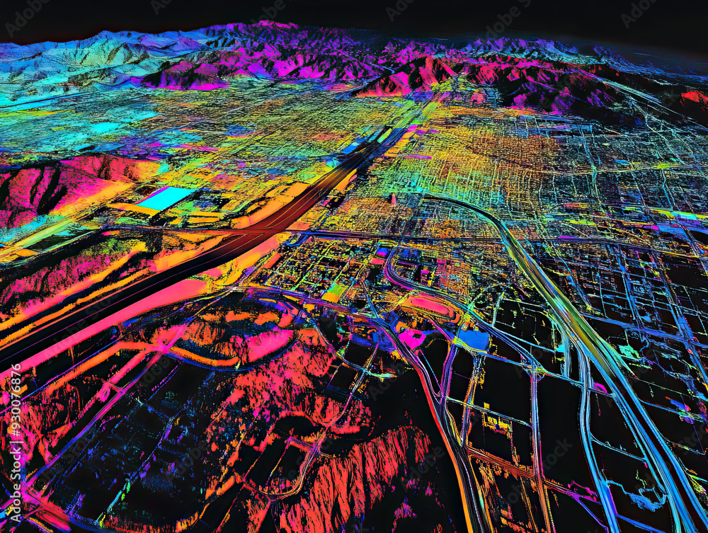 Technical aerial visual, 3D LiDAR GIS aerial map satellite scan model ...