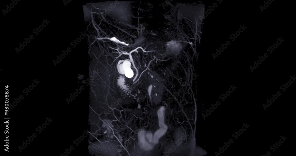 Magnetic resonance cholangiopancreatography or MRCP 3D MIP view showing ...