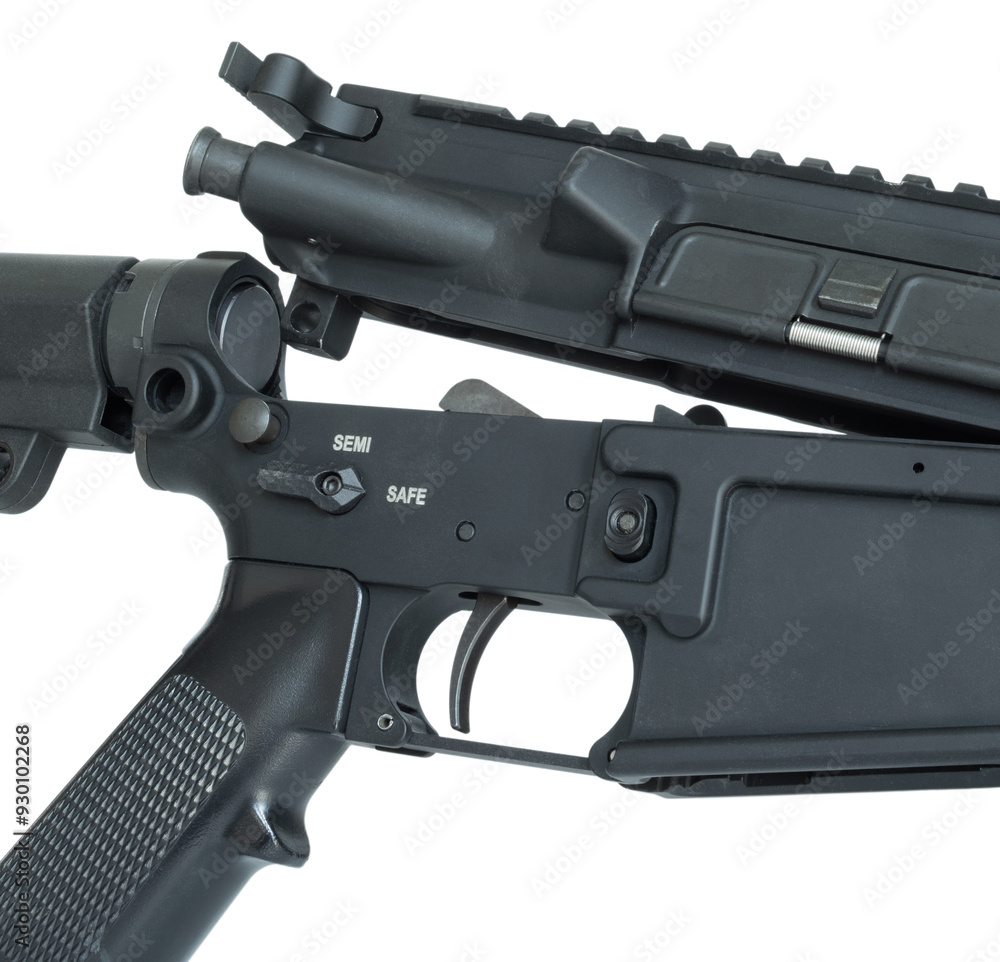 AR-15 field stripping beginning with receiver separation Stock Photo ...