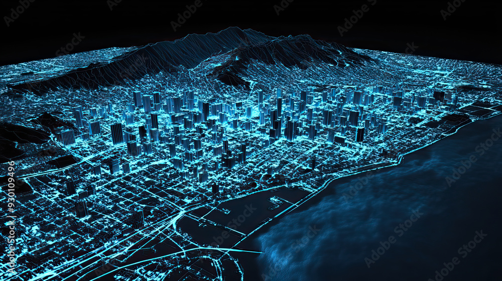 Technical aerial visual, 3D LiDAR GIS aerial map satellite scan model ...