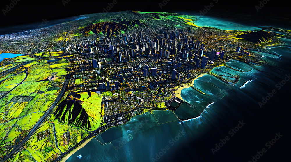 Technical aerial visual, 3D LiDAR GIS aerial map satellite scan model ...
