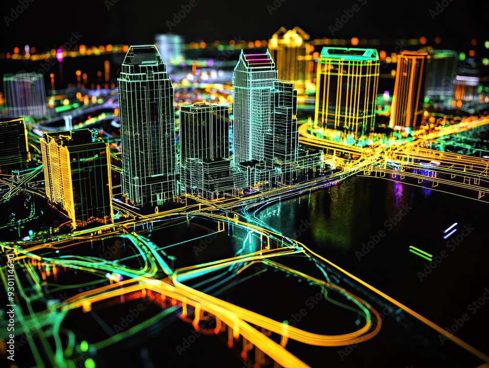 Technical aerial visual, 3D LiDAR GIS aerial map satellite scan model ...