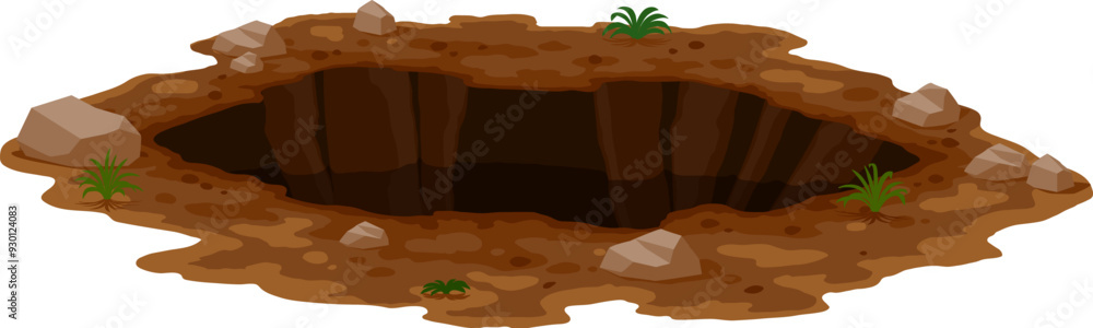Dirty pit and burrow, deep ground hole. Isolated cartoon vector muddy ...