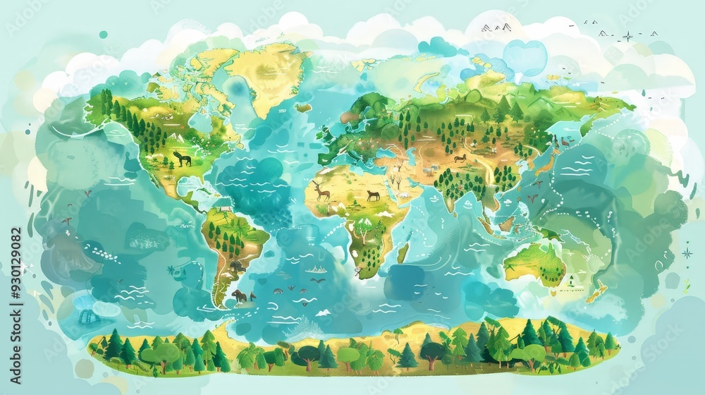 Draw a world map focused on global environmental conservation efforts ...