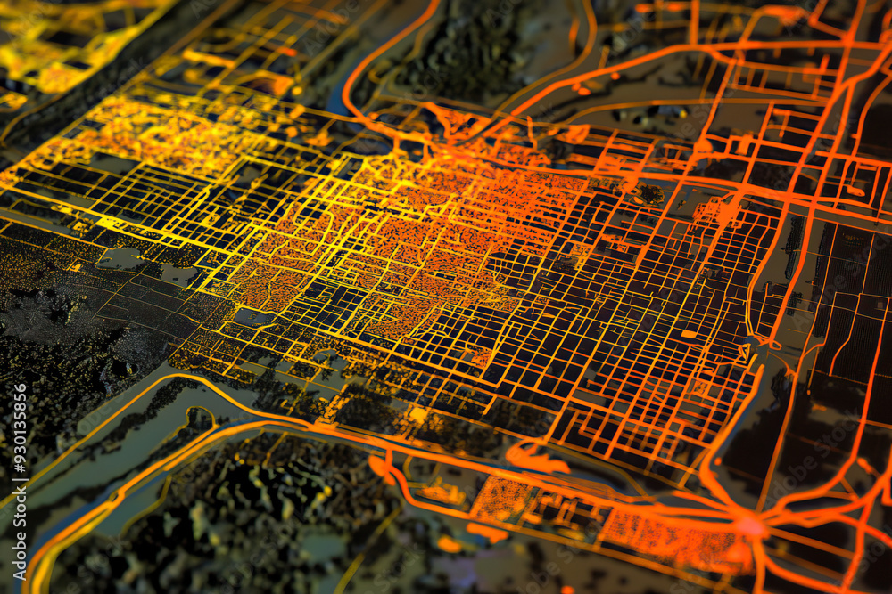Technical aerial visual, 3D LiDAR GIS aerial map satellite scan model ...