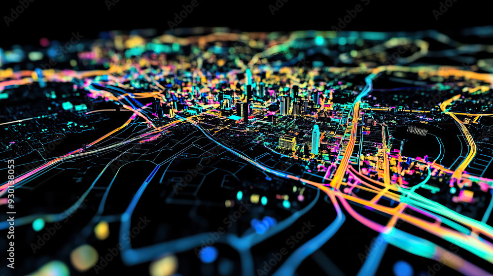 Technical aerial visual, 3D LiDAR GIS aerial map satellite scan model ...