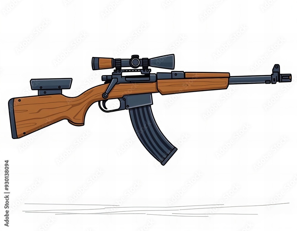 cartoon drawing of a rifle with a scope and a scope on it. Stock ...
