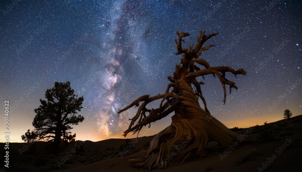 milky way galaxy behind a creepy ancient bristlecone pine trees Stock ...