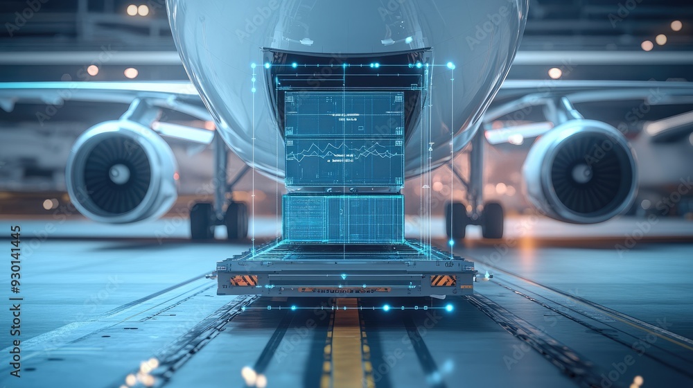 Balanced air cargo: Digital interface displaying cargo weight ...