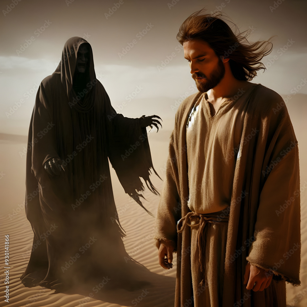 Jesus tempted by satan in the desert Stock Photo | Adobe Stock