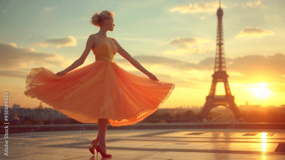 Paris fashion model shoot: A glamorous woman in a chic dress and high ...