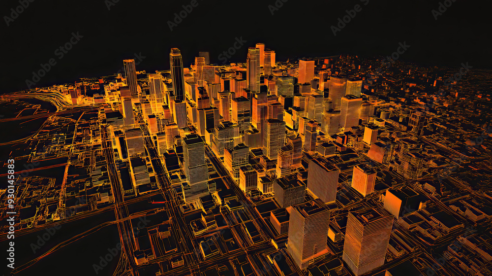 Technical aerial visual, 3D LiDAR GIS aerial map satellite scan model ...