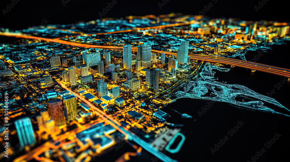 Technical aerial visual, 3D LiDAR GIS aerial map satellite scan model ...