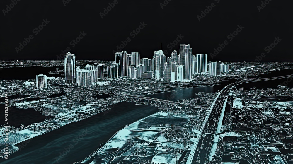 Technical aerial visual, 3D LiDAR GIS aerial map satellite scan model ...