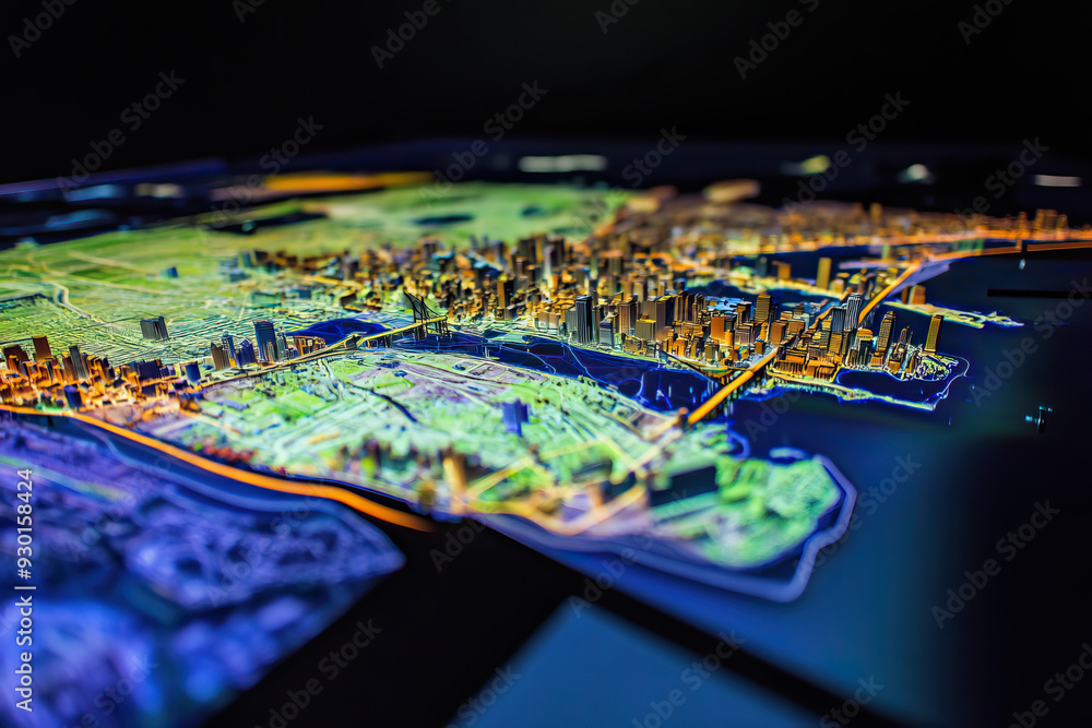 Technical aerial visual, 3D LiDAR GIS aerial map satellite scan model ...