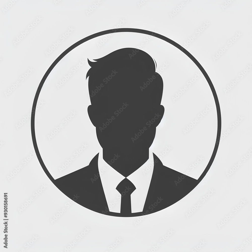 A man's face is shown in a circle. The man is wearing a suit and tie ...