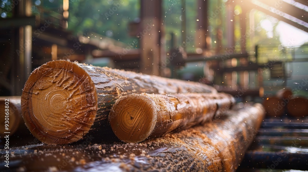 Sawmill Operation Logs Being Processed Into Timber, Industrial Lumber ...
